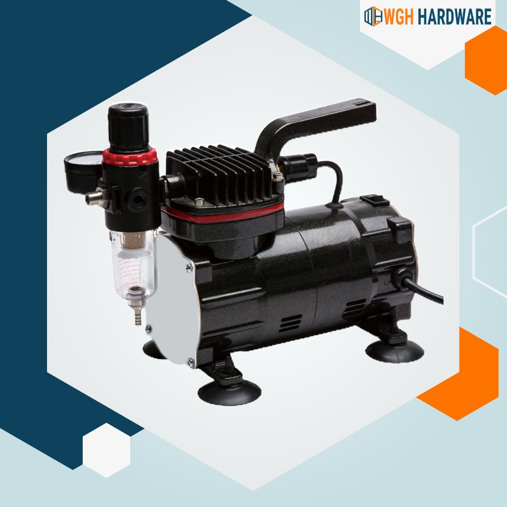 WGH Airbrush Compressor 1/5hp Compact Quiet Oil-Free Adjustable ...