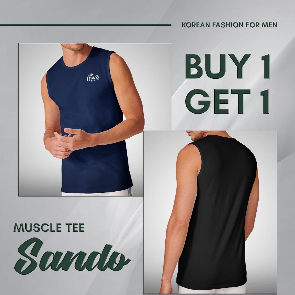 ELITE_B1T1 (SND) 13 W/ LOGO MUSCLE TEE SANDO COTTON SPANDEX FOR MEN FIT ...