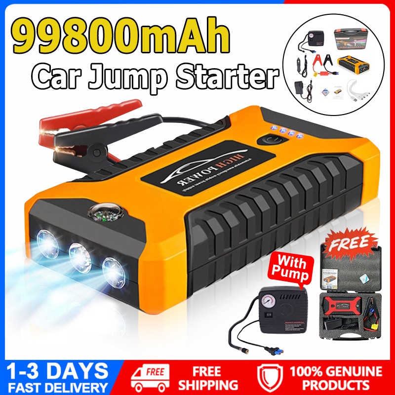 99800mAh Car Jumper Starter Power Bank With Air Pump 12V Pack Booster Charger Battery Multi ...