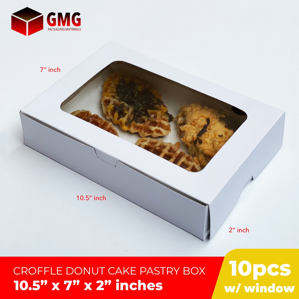 GMG Croffle Donut Pastry Box w/ Window 10.5 x 7 x 2 inches Glossy Shiny ...