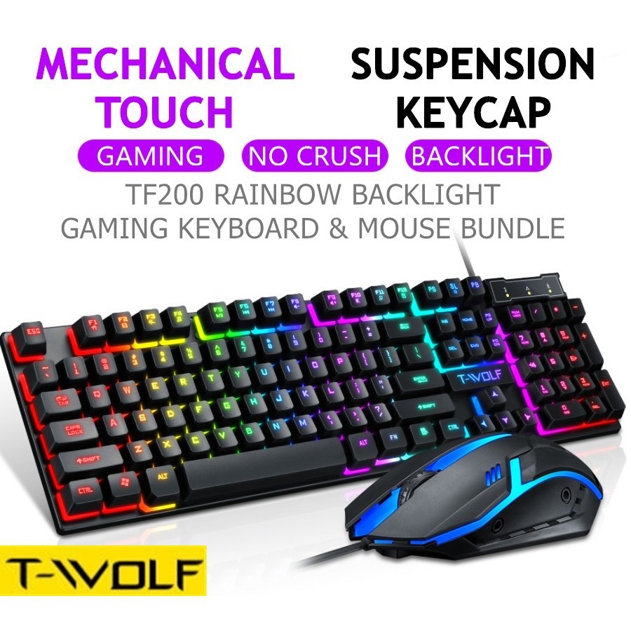 T Wolf Tf200 2 In 1 Gaming Keyboard Mouse Combo Kit Gaming Mouse And Usb Wired Rgb Keyboard