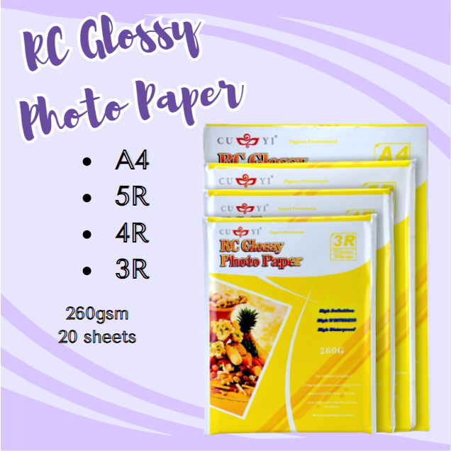 CUYI RC Glossy Photo Paper 260gsm 3R 4R 5R A4 Size | Shopee Philippines