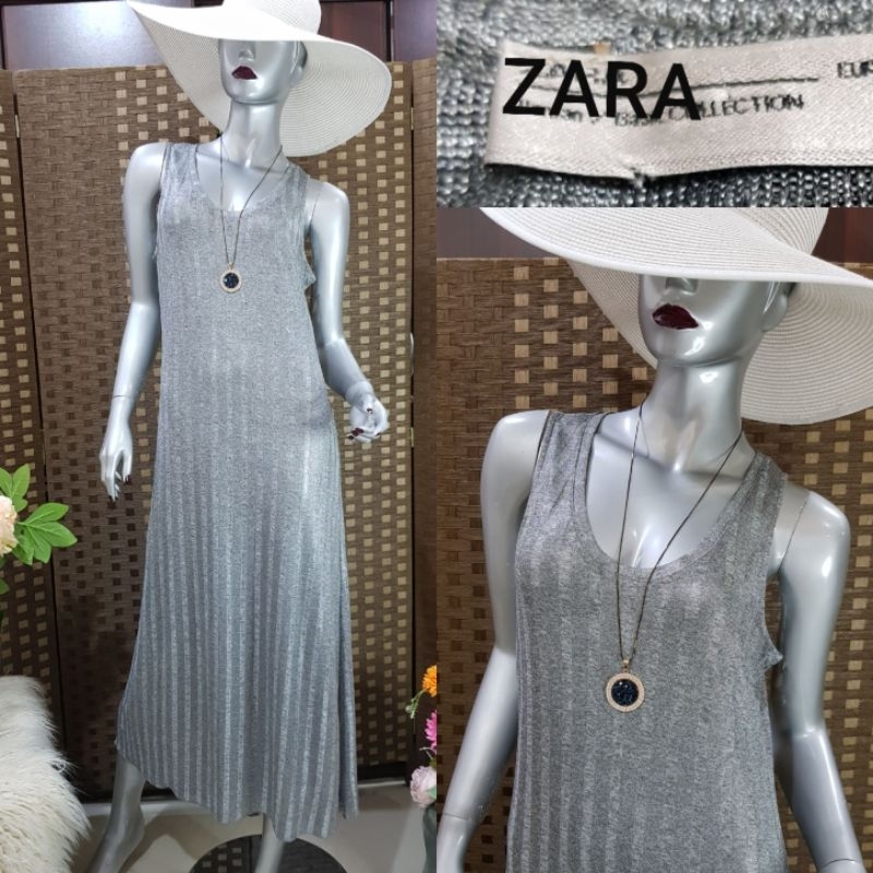 ZARA W/B COLLECTION silver gray midi dress | Shopee Philippines