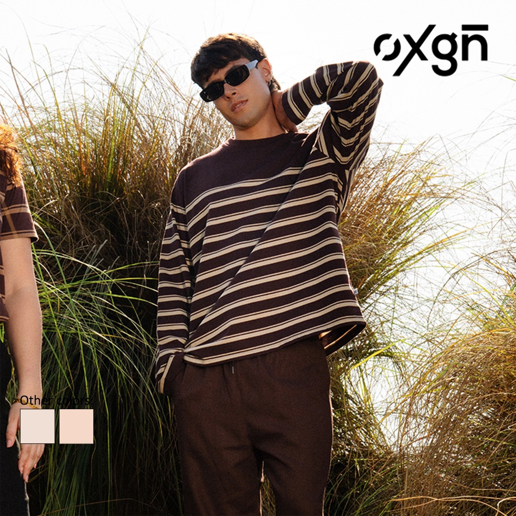 OXGN COED Stripe Long Sleeves Embroidery T-Shirt For Men And Women ...