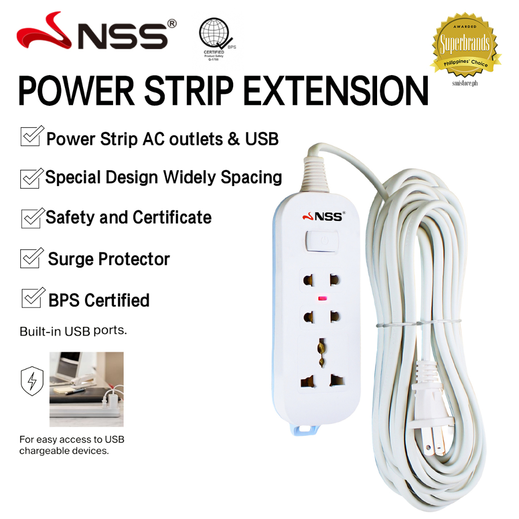 NSS Color Extension Cord 4 Gangs with 1 Switch 250V 2500W 3 Meters/5 ...