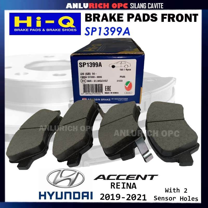 HI-Q BRAKE PADS FRONT (With 2 Sensor Holes) FOR Hyundai Accent / Reina ...
