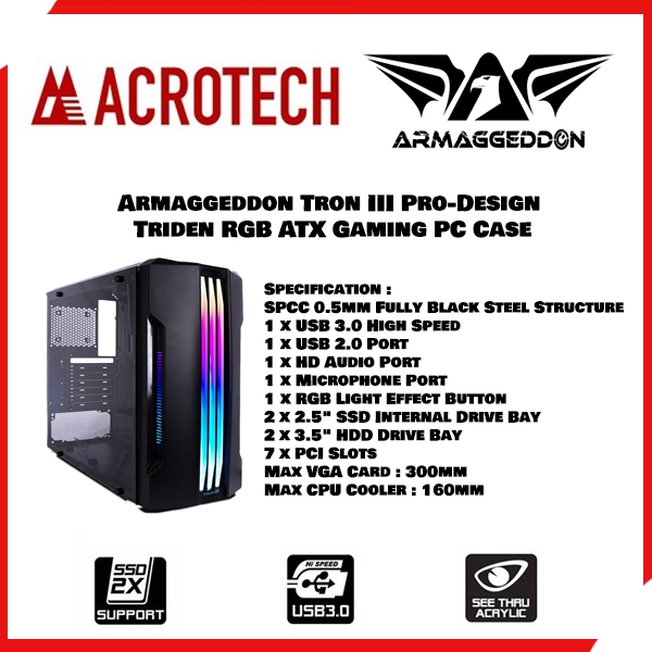 Armaggeddon Tron III Pro-Design Triden RGB ATX Gaming PC Case with ...