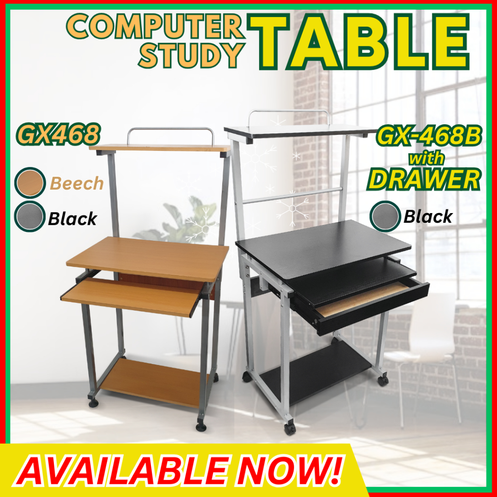 Computer Table GX468 Black & Beech w/ Drawer | Printer Shelf | Easy to ...