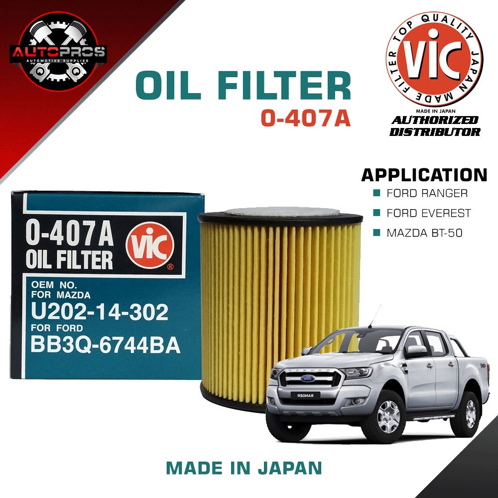 VIC (ELEMENT) O-407A OIL FILTER for Ford Ranger, Everest, Mazda BT-50 ...