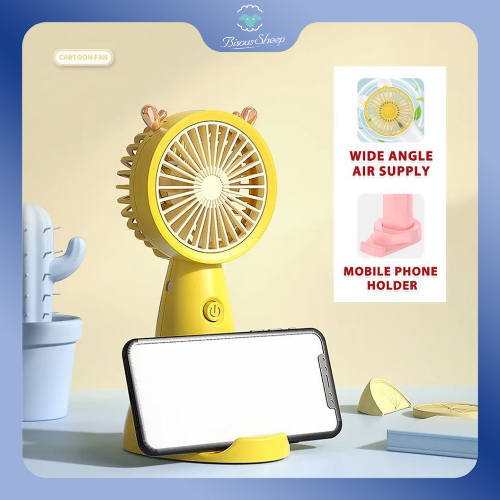 Mini cartoon Fan hand-held USB rechargeable small fan with Stand ...