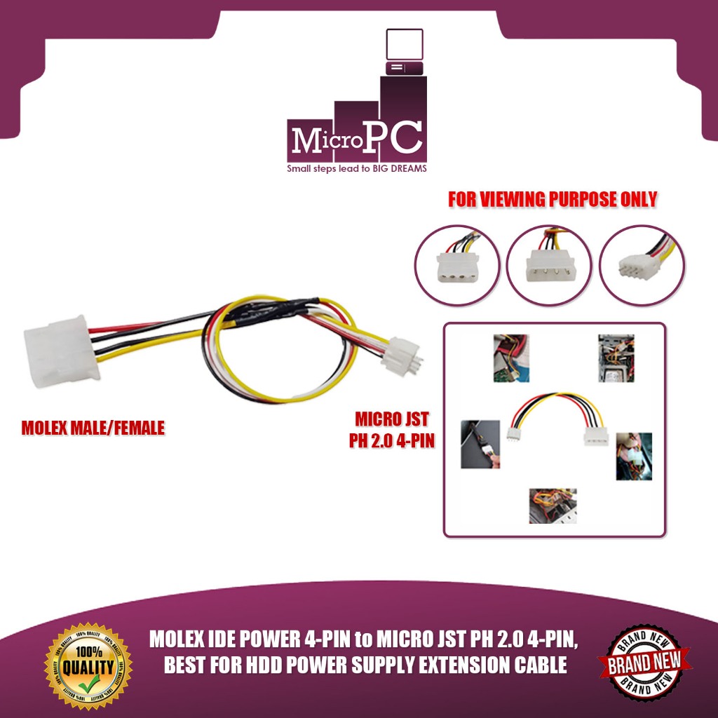 MICRO PC MOLEX IDE POWER 4-PIN to MICRO JST PH 2.0 4-PIN, BEST FOR HDD ...