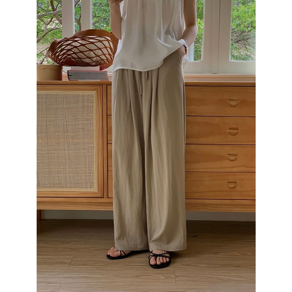 Jolly Chic Drawstring Garter Side Pocket Loose Pants Y821 | Shopee ...