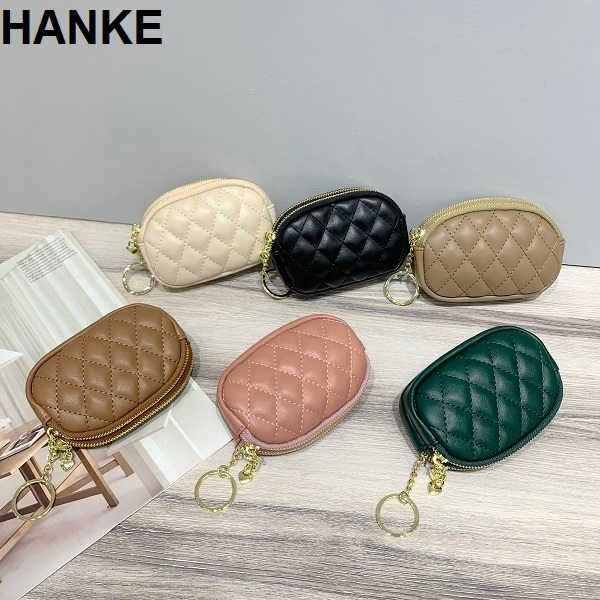 HANKE Double Zipper Soft Lambskin Women's Coin Purse Small Wallet ...