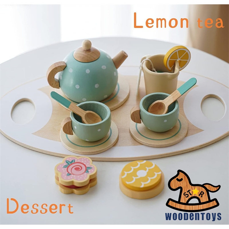 Wooden Tea Set for Little Girls Tea Set for Toddler Food Pretend Play ...