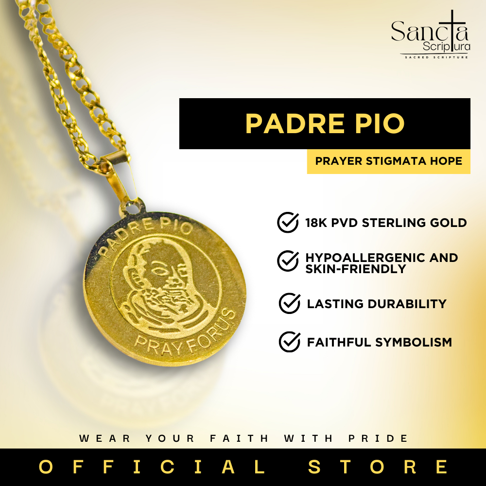 Sancta Scriptura Padre Pio Necklace 18k Premium PVD Gold Sterling ...