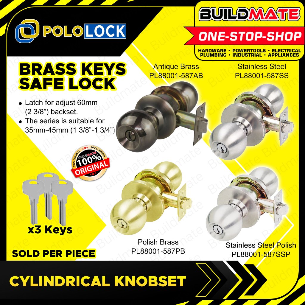 BUILDMATE Pololock Cylindrical Knobset Entrance Doorknob Keyed Door ...