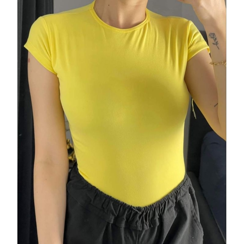 Basic Roundneck Full Length Shirt Double Lining Front Slimfit Top| Shilo Boutique | Shopee ...