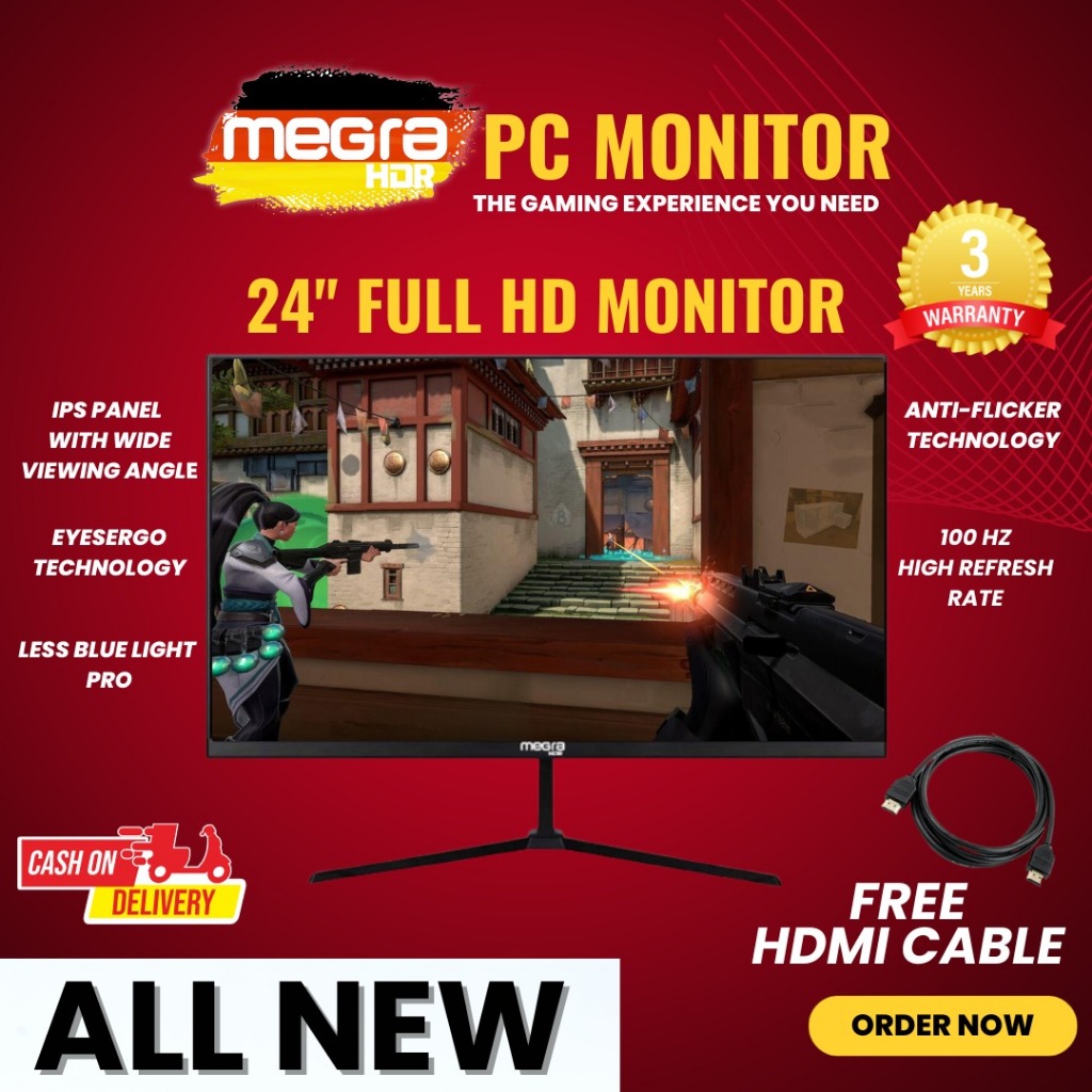 MegraHDR 24“ Ips Gaming Monitor 75Hz Frameless Flat Full HD Desktop Pc ...