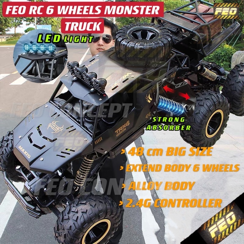 FEO TRX4 6 Wheels Rc Car Monster Truck LED Light Control Car 46cm 4x4 ...
