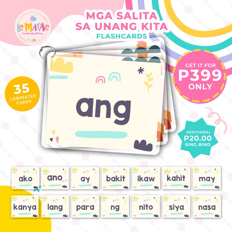 51 PCS MGA SALITA SA UNANG KITA Sight Words Tagalog Laminated Educational Flashcards Kids ...