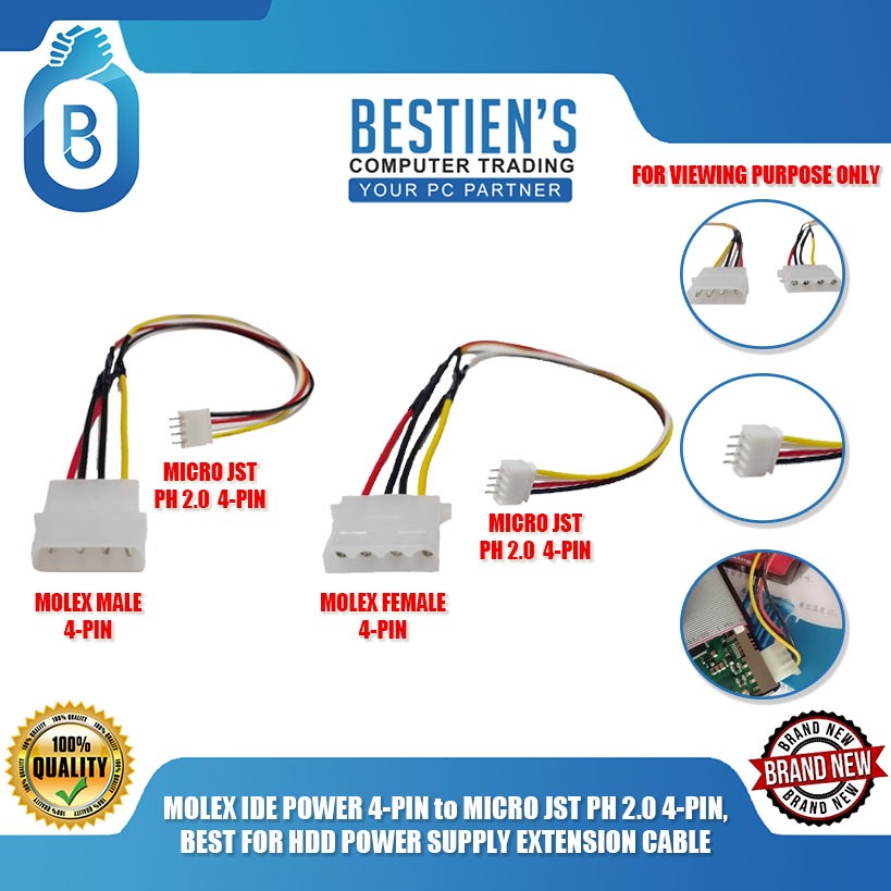 MOLEX IDE POWER 4-PIN to MICRO JST PH 2.0 4-PIN, BEST FOR HDD POWER ...