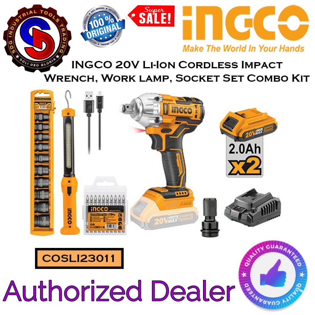 INGCO 20V Li-Ion Cordless Brushless Impact Wrench Set (CIWLI2038 ...