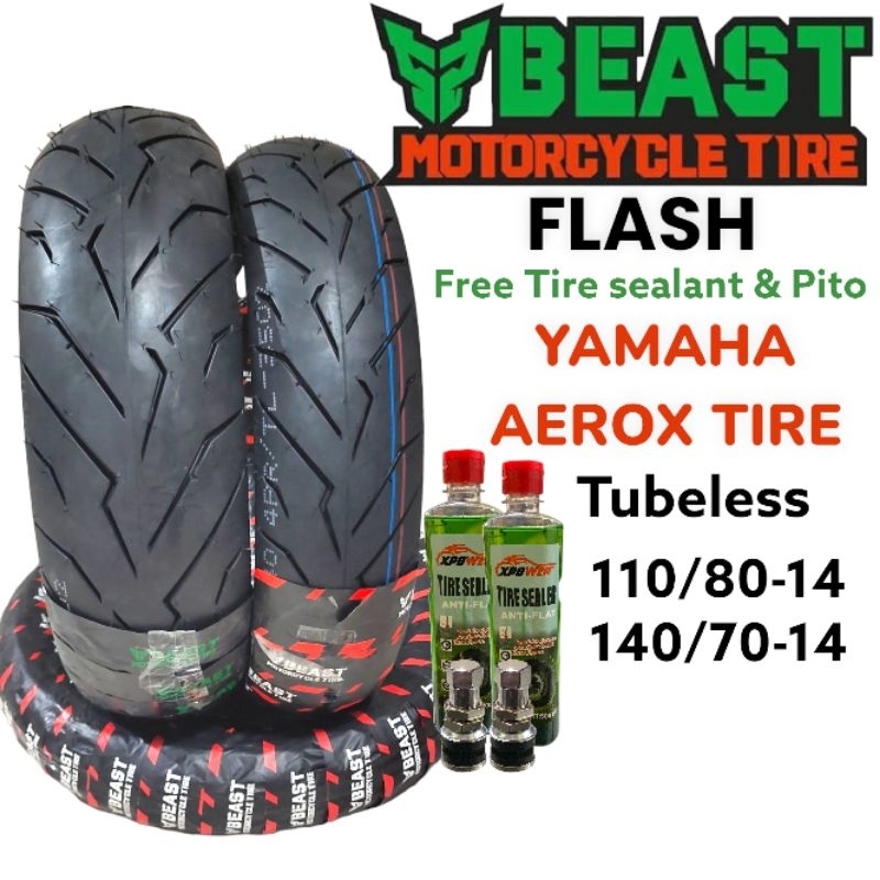 BEAST TIRE SIZE 14 FOR AEROX TIRE TUBELESS (free tire sealant and pito ...