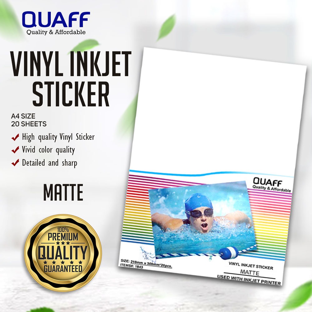 QUAFF Vinyl Inkjet Sticker for Label and Stickers A4 Size Mate / Glossy ...