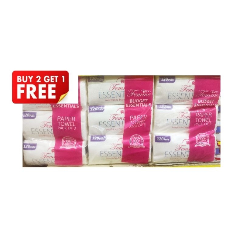 (3in1 Pack)Femme Papertowel, Interfolded Tissue Budget Essentials 120x3 ...