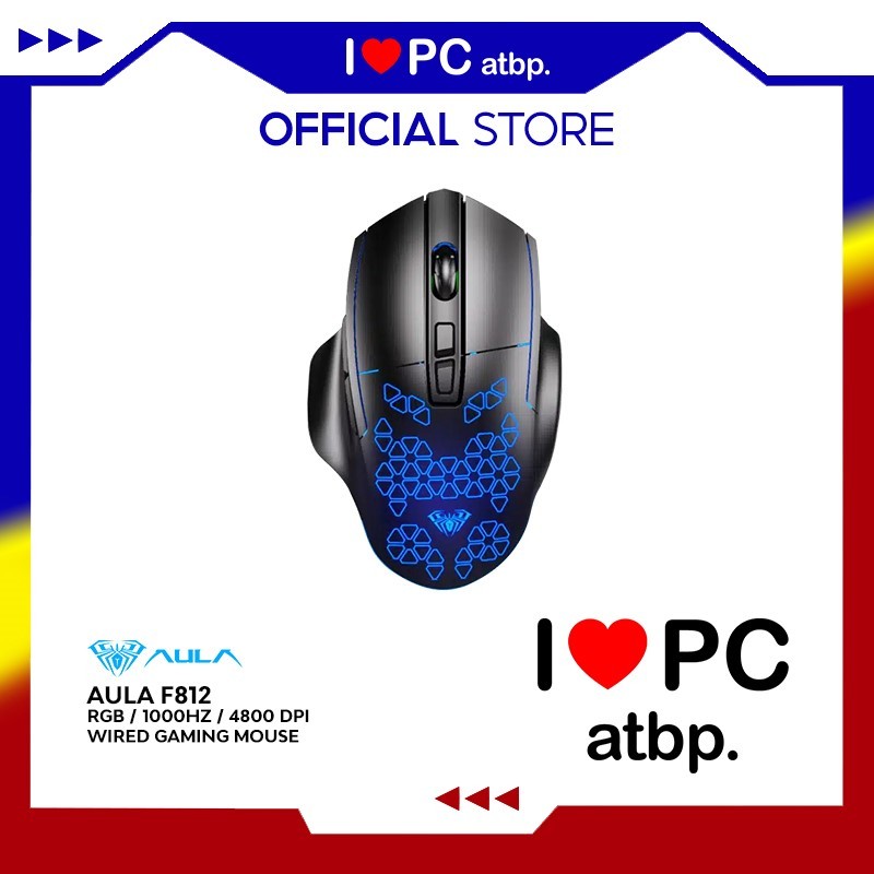 AULA F812 Wired Gaming Mouse Cool Lighting USB Optical Mouse Gaming for PC / Laptop Computer ...