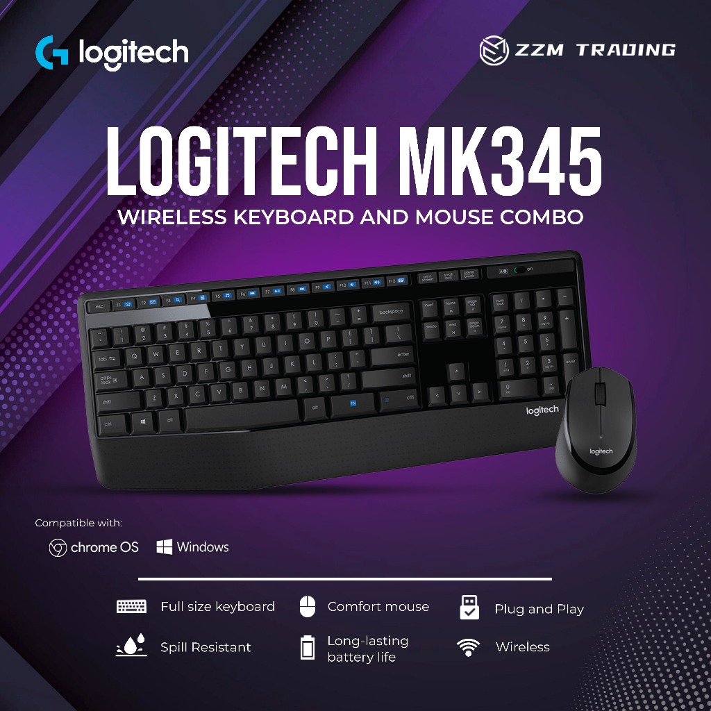 Logitech Mk345 Comfort Wireless Keyboard And Mouse Combo Spill Resistant Keyboard Shopee