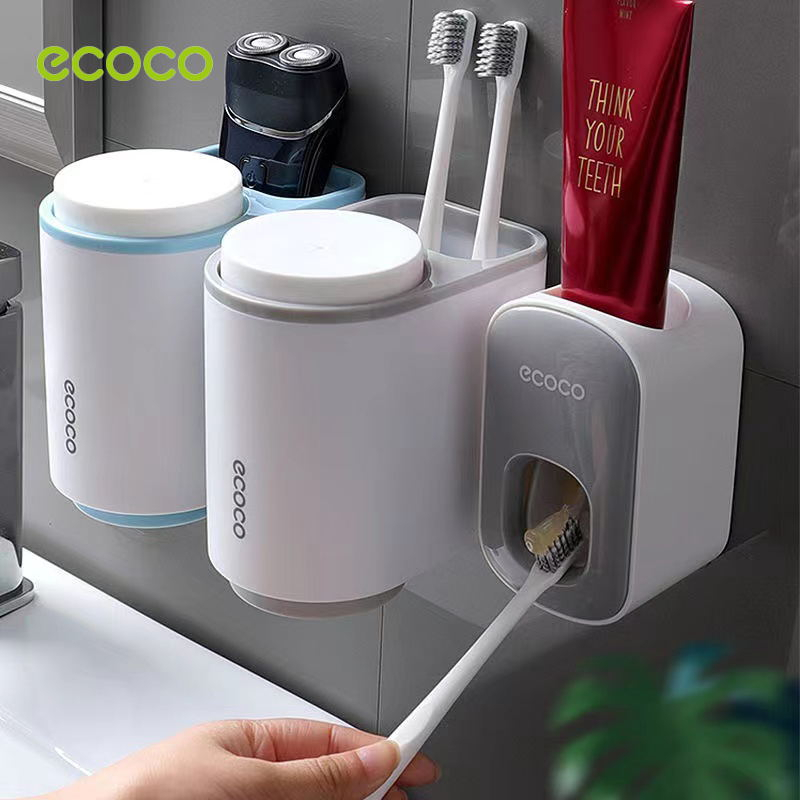 ECOCO Toothbrush Holder with 2 Magnetic Mouthwash Cups Wall-mounted ...