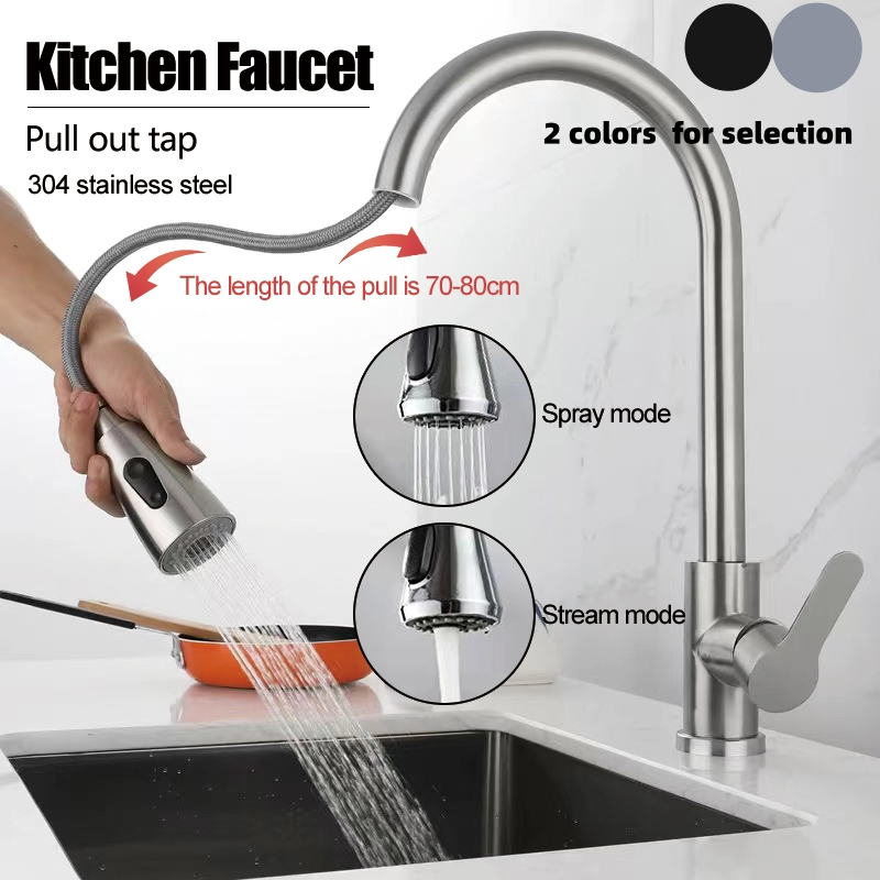 SUS304 Faucet Kitchen Basin Tap Stainless Steel Mixing Tap 360°Swivel ...