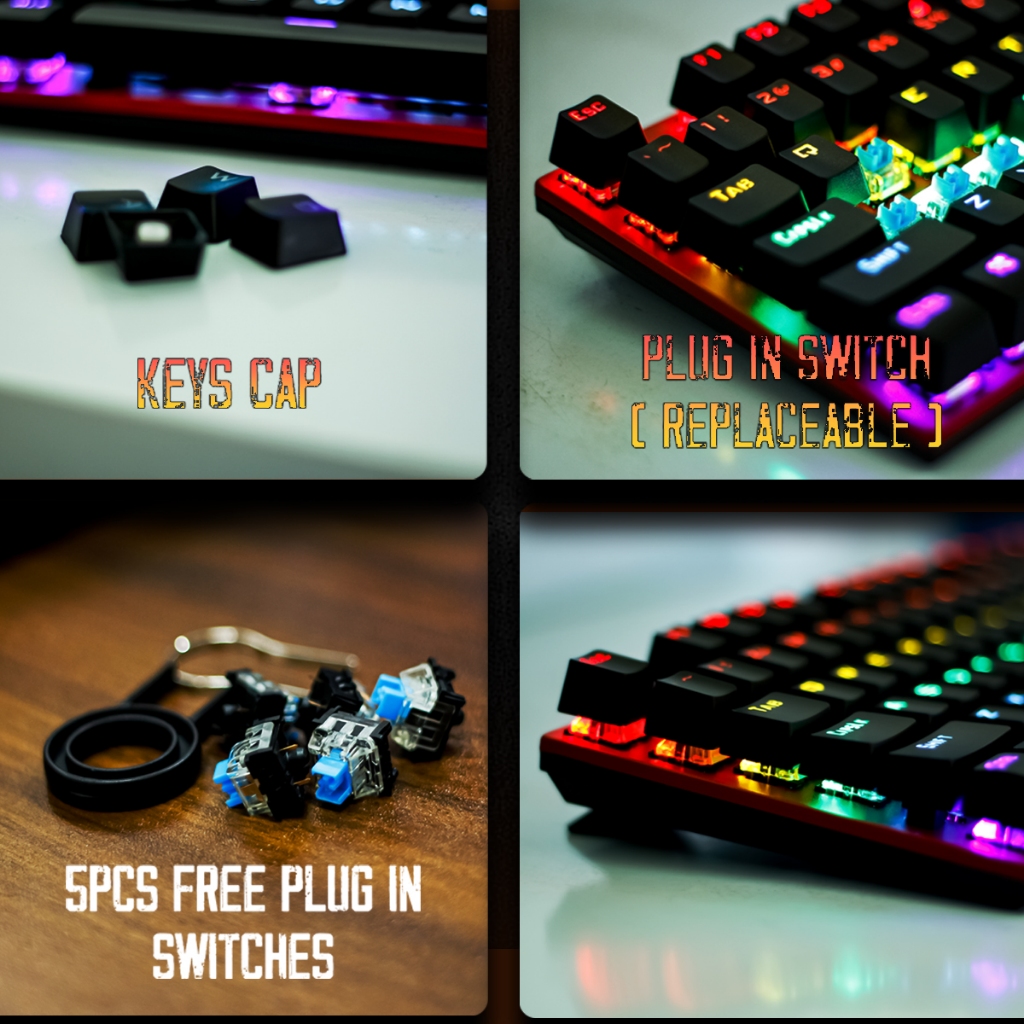 NEXION KY-610 RGB Mechanical Keyboard Light Changing Color 20 Running ...