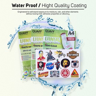 QUAFF Waterproof Vinyl Inkjet A4 Size Semi Clear / White Matte / White ...