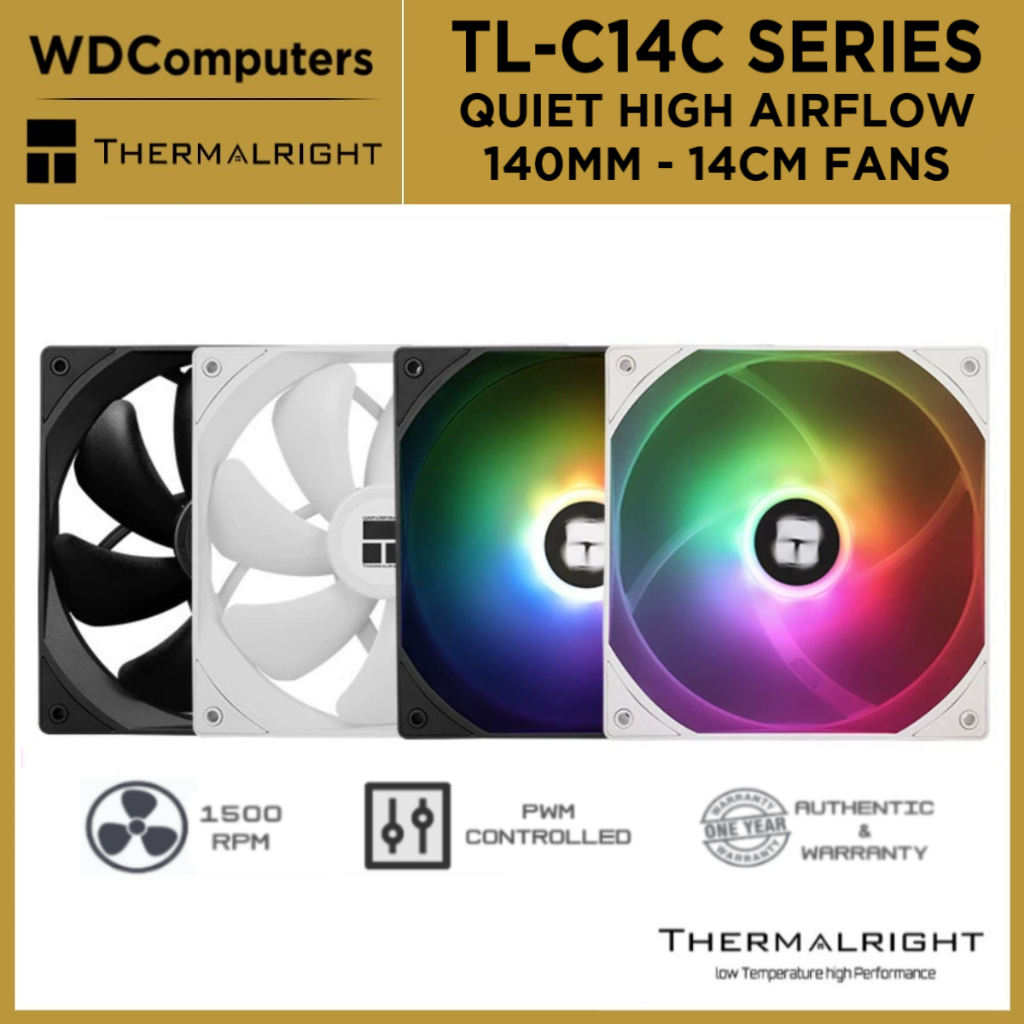 Thermalright TL-C14C Fans. Case Fans 140mm White 5v 3pin ARGB Fan, 4pin PWM , Silent 1500 RPM ...