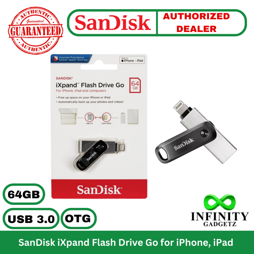 SanDisk iXpand Flash Drive Go 64GB for iPhone, iPad and Computers ...