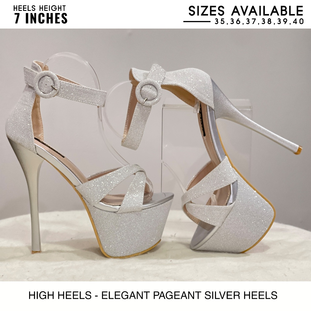 HIGH HEELS - ELEGANT PAGEANT HIGH HEELS SILVER AND BLACK COLOUR 7 ...