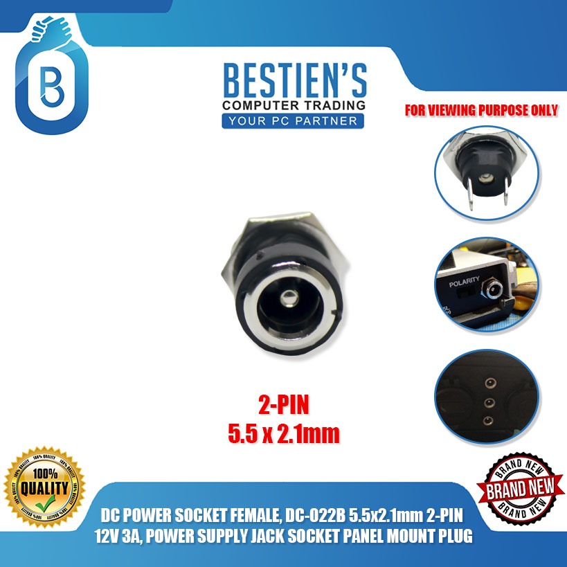 DC FEMALE POWER SOCKET DC-022B 5.5x2.1mm 2-PIN 12V, 3AJACK SOCKET PANEL ...