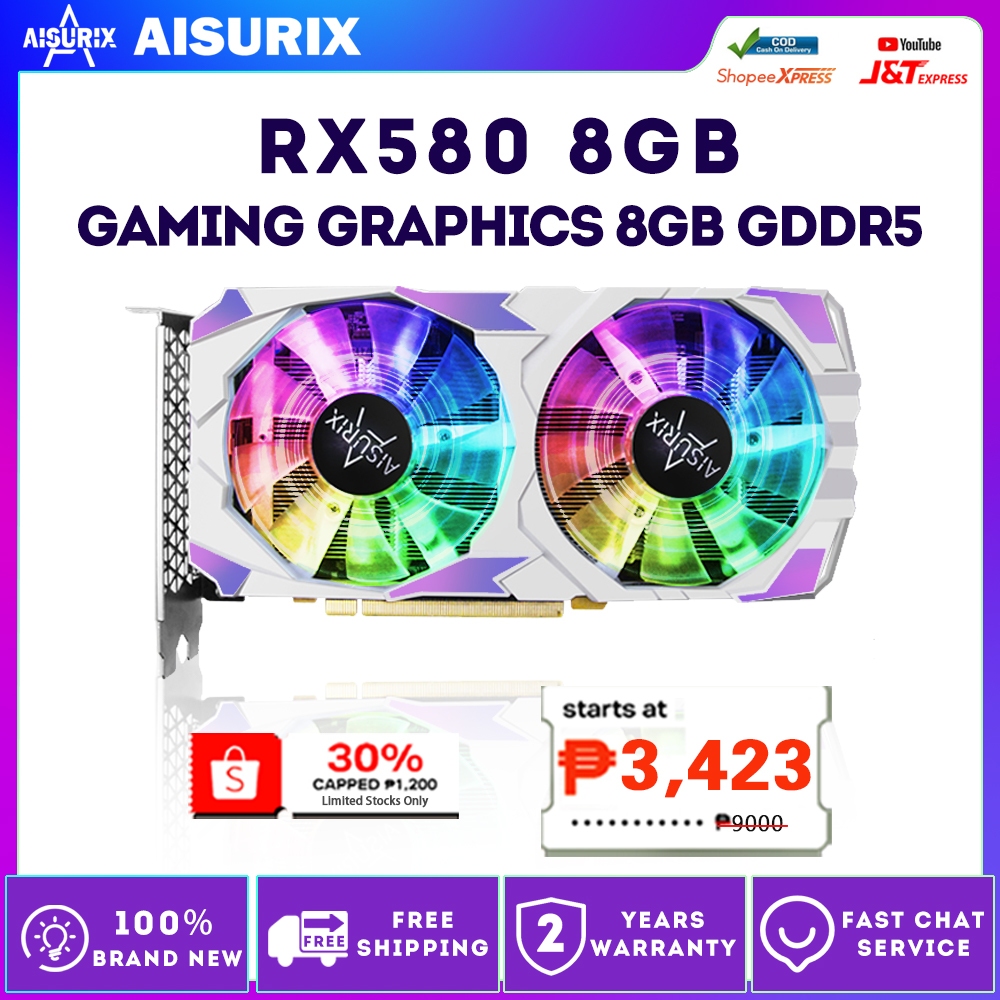 AISURIX RX 580 8G RGB Lighting Graphics Card GDDR5 256Bit AMD PC GPU ...