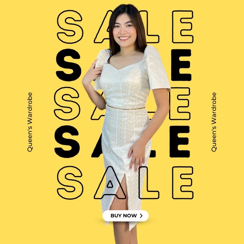 Filipiniana White Champagne Textured Fabric Dress - Angela | Shopee ...