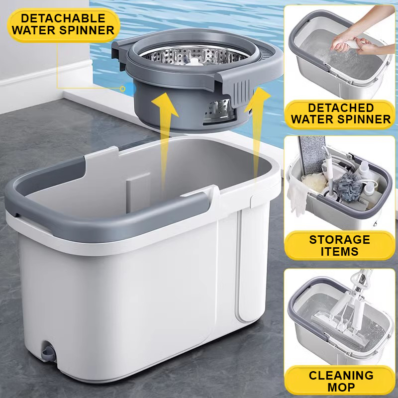 Mop With Spinner Stainless Steel Basket with Drain Cap Tornado Mop ...