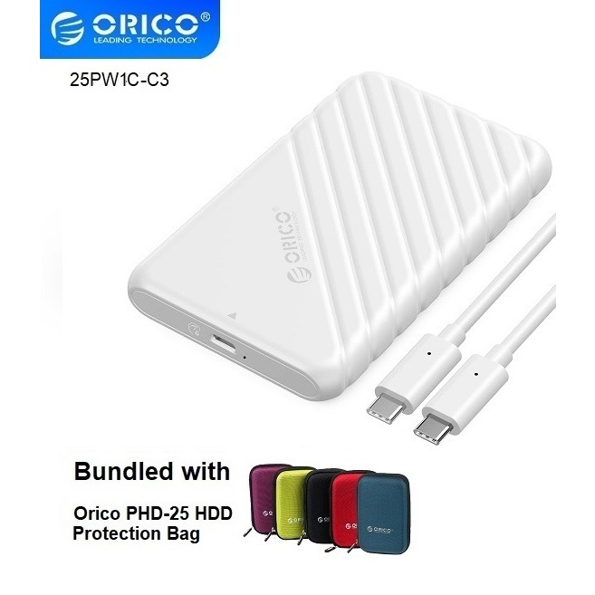 ORICO 25PW1C-C3 White 2.5 inch HDD Enclosure (Type-C to Type-C Cable ...