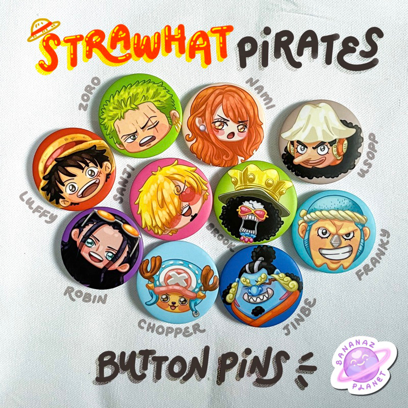 One Piece Straw Hat Pirates | Cute Chibi 1.75” Matte Button Pins | by ...