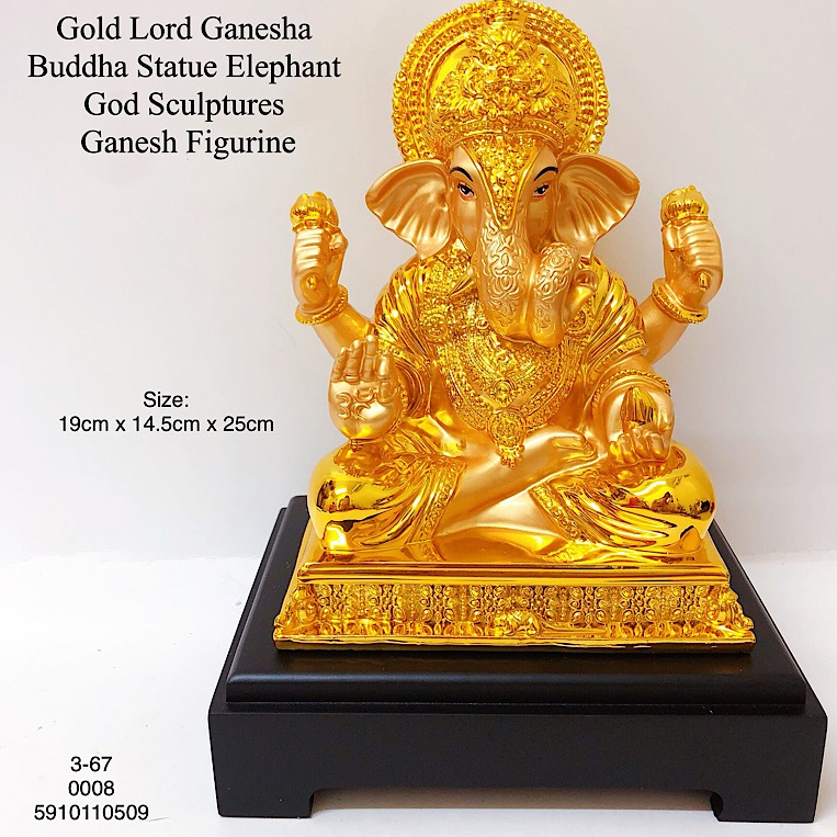 Gold Lord Ganesha Buddha Statue Elephant God Sculptures Ganesh Figurine ...