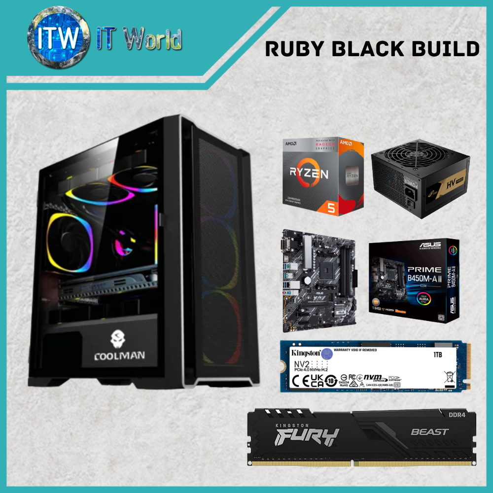Itw | Desktop Computer Set - Ruby Black Build | 4600G | B450M-A II/CSM ...
