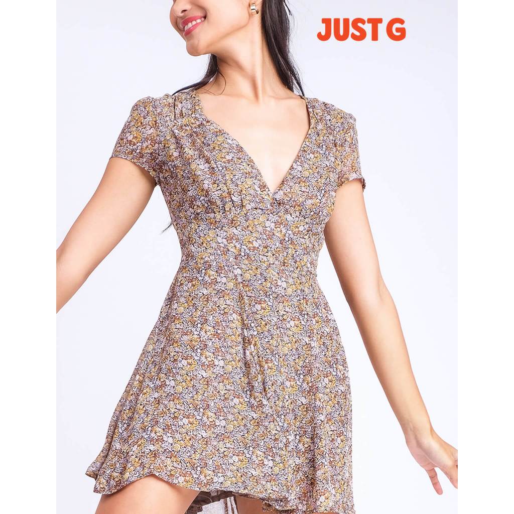 Just G Vintage Floral Overlap Short Dress | Shopee Philippines