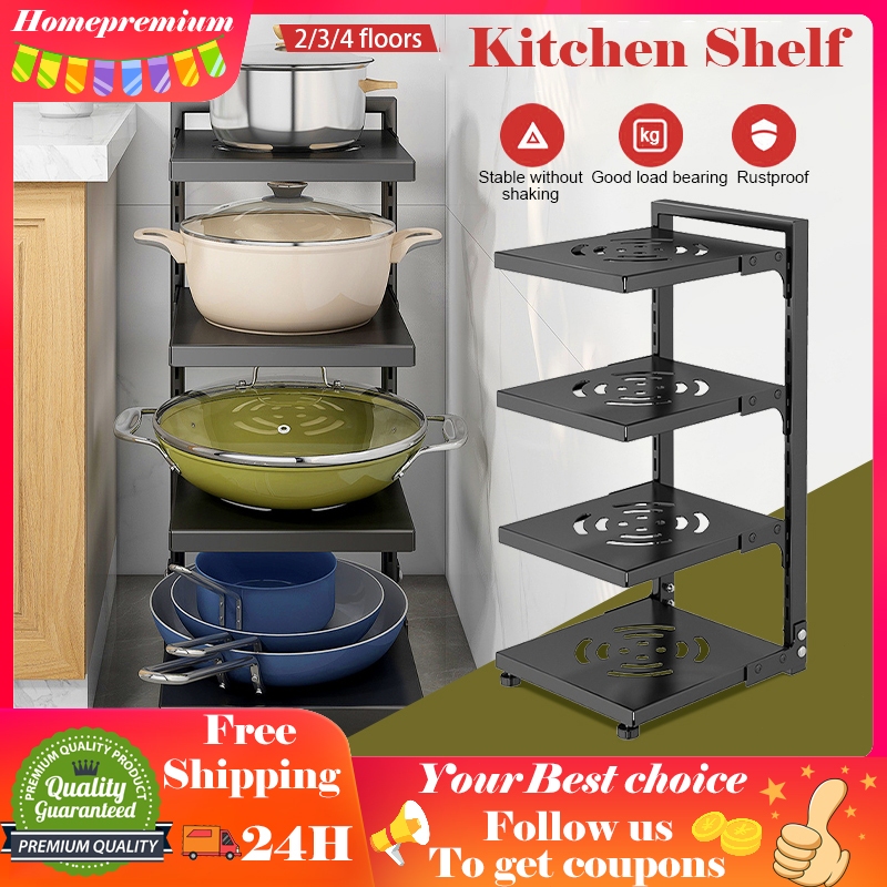 2-4 Tier Kitchen rack Kitchen Pan Organizer Adjustable Pot Rack ...