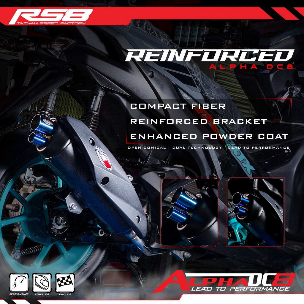 RS8 REINFORCED ALPHA DC8 OPEN CONICAL PIPE NMAX/AEROX 155cc-215cc | Shopee Philippines