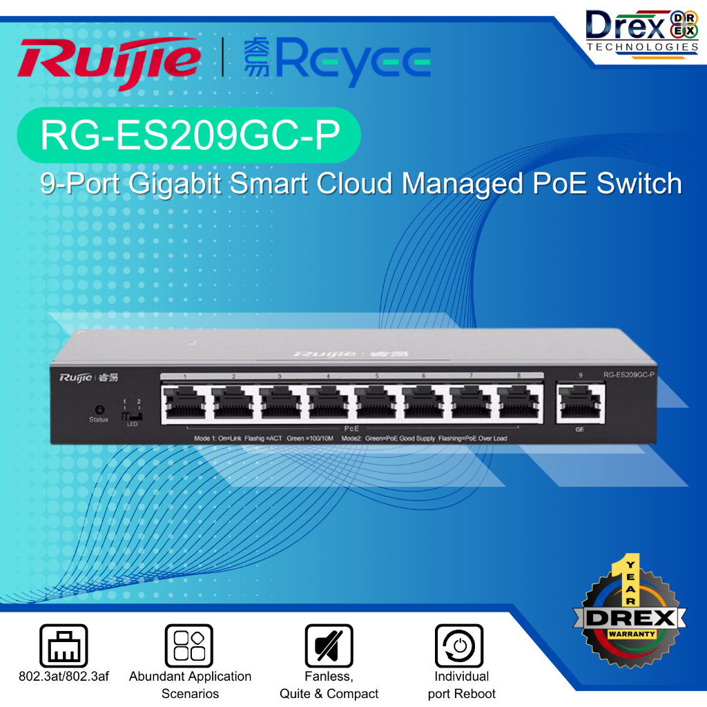 RUIJIE/REYEE (RG-ES209GC-P) 9-Port Gigabit Smart POE Switch | Shopee ...